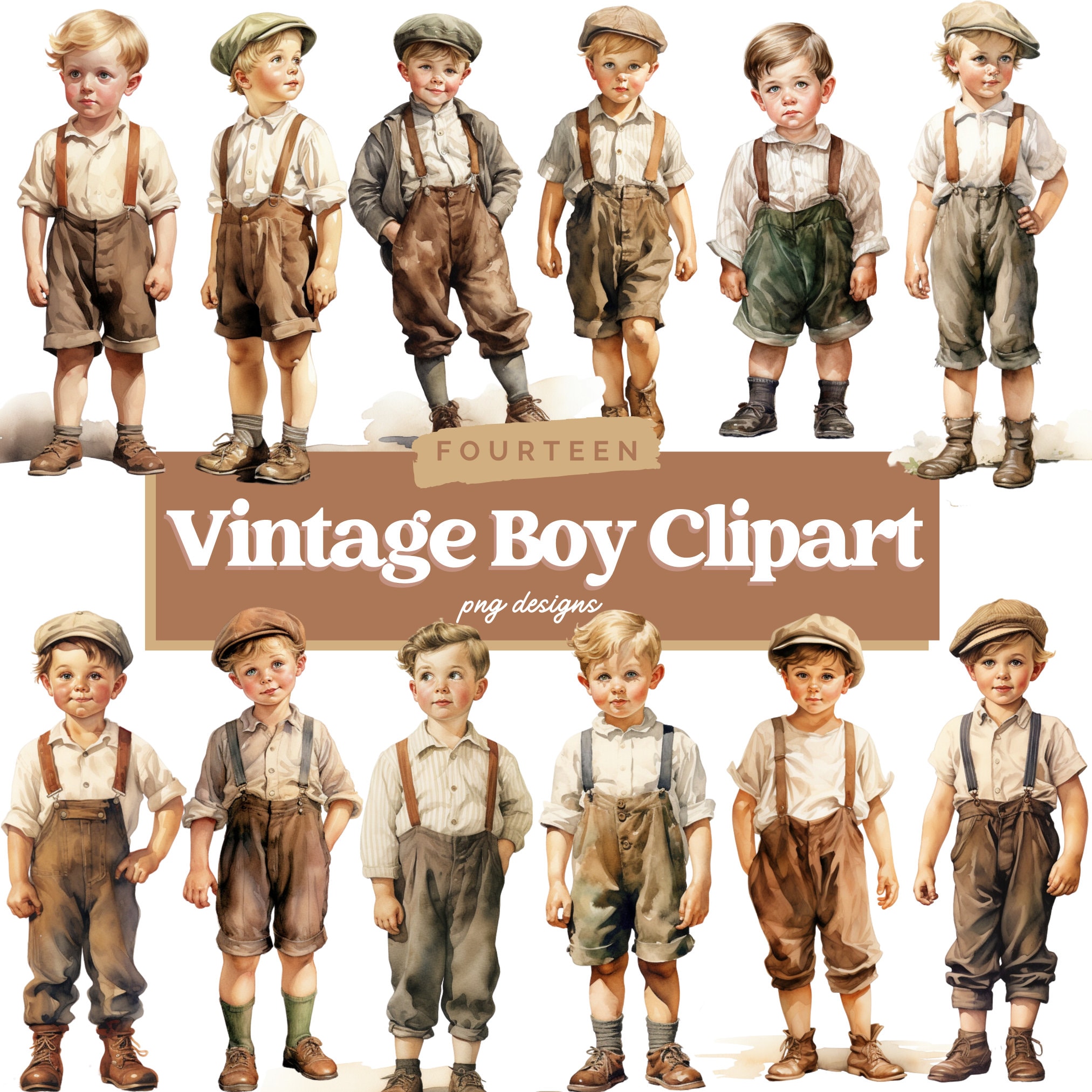 Watercolor Vintage Boy PNG Clipart, Digital Designs, Vintage Boy ...