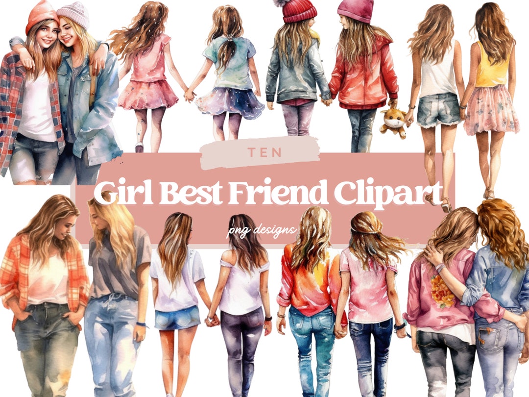 Watercolor Best Friend Clipart, Girl Best Friend PNG, Best Friend ...