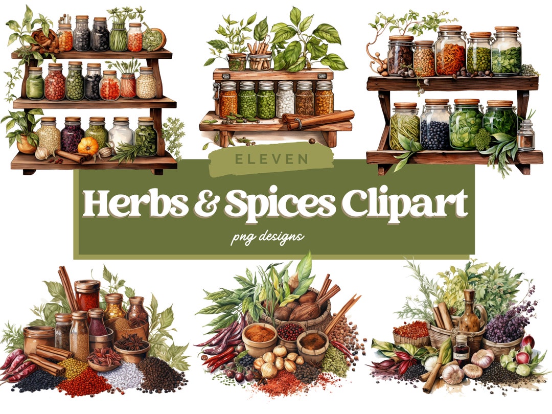 Watercolor Herbs and Spices Clipart, Kitchen Clipart, Cooking PNG, Herb ...