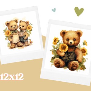 Watercolor Sunflower Teddy Bear PNG Clipart Bundle, Baby Shower Clipart ...