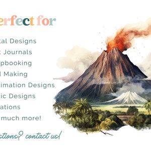 Volcano Clipart Bundle, PNG, Watercolor Volcano, Lava, Mountain ...