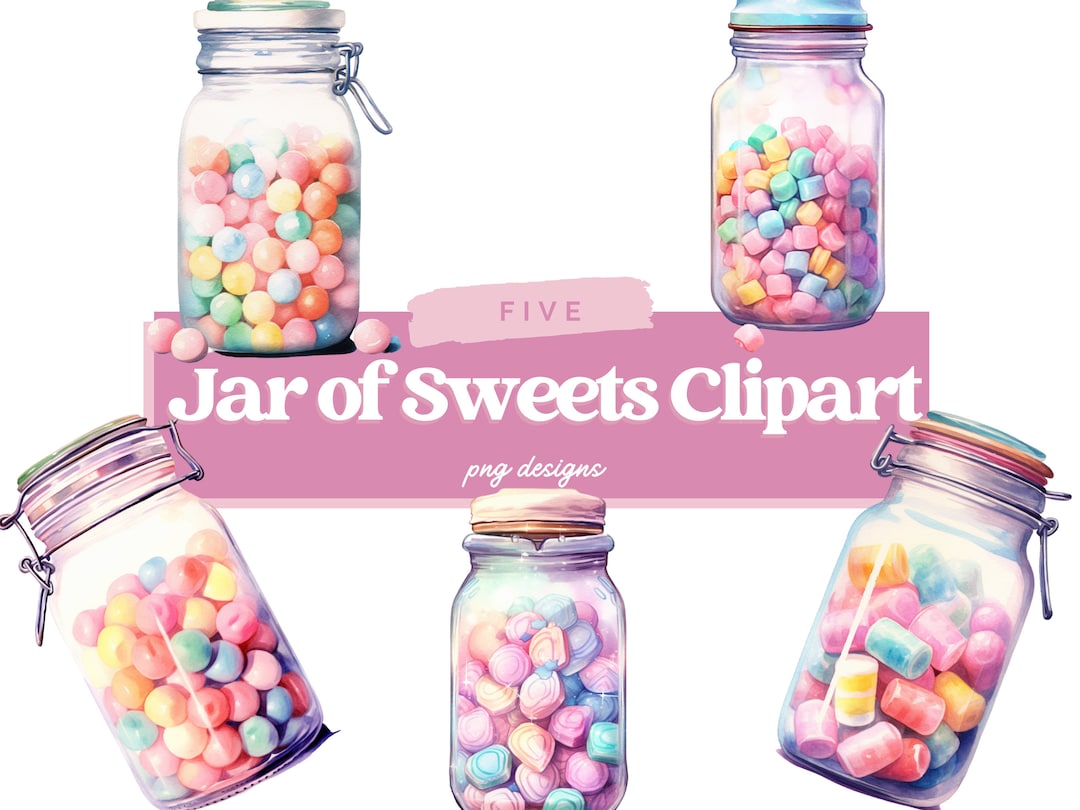 Watercolor Jar of Sweets Clipart, Jar of Sweets PNG, Lolly Graphics ...