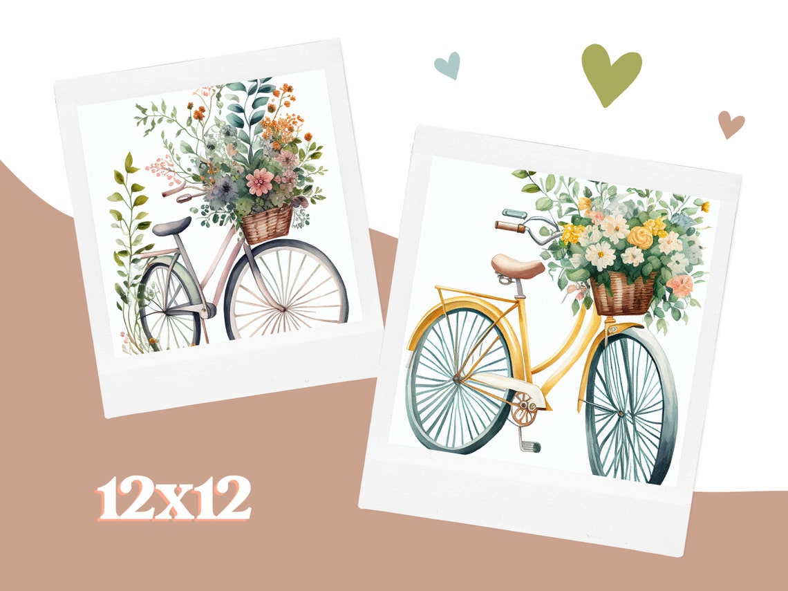 Watercolor Floral Bicycles Clipart, Watercolor Bikes, Floral Bicycles ...