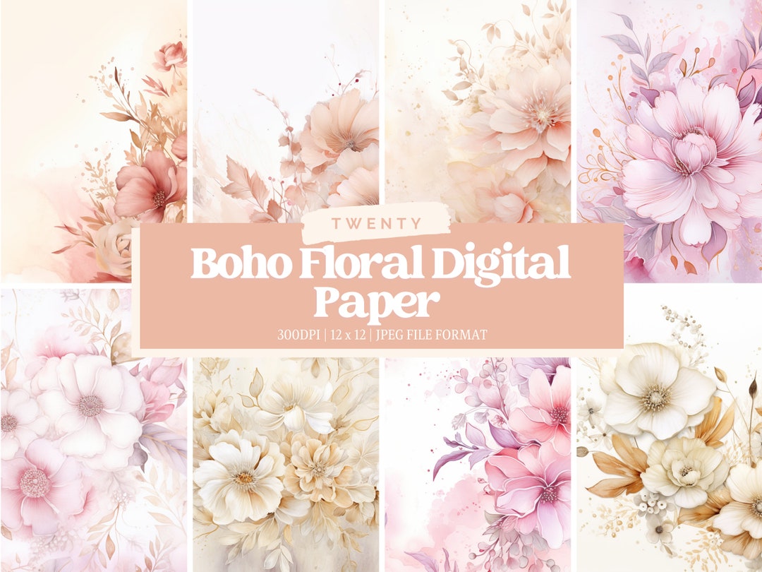 Boho Floral Digital Paper, Web Background, Commercial Use, Digital ...