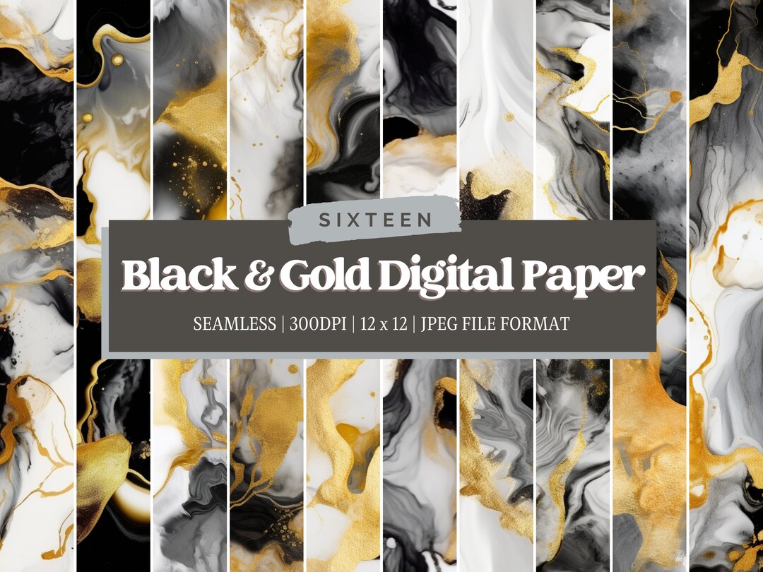 Black and Gold Marble Digital Paper, Marble Digital Paper, Agate ...