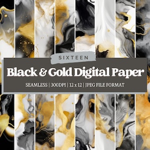 Black and Gold Marble Digital Paper, Marble Digital Paper, Agate ...