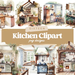 Kitchen Clipart, Png, Spring Cottage Kitchen, Food, Digital Watercolor ...