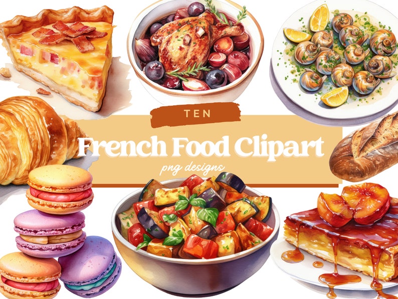 French Food Clipart Watercolor Food Clipart Croissant PNG Macaroon ...