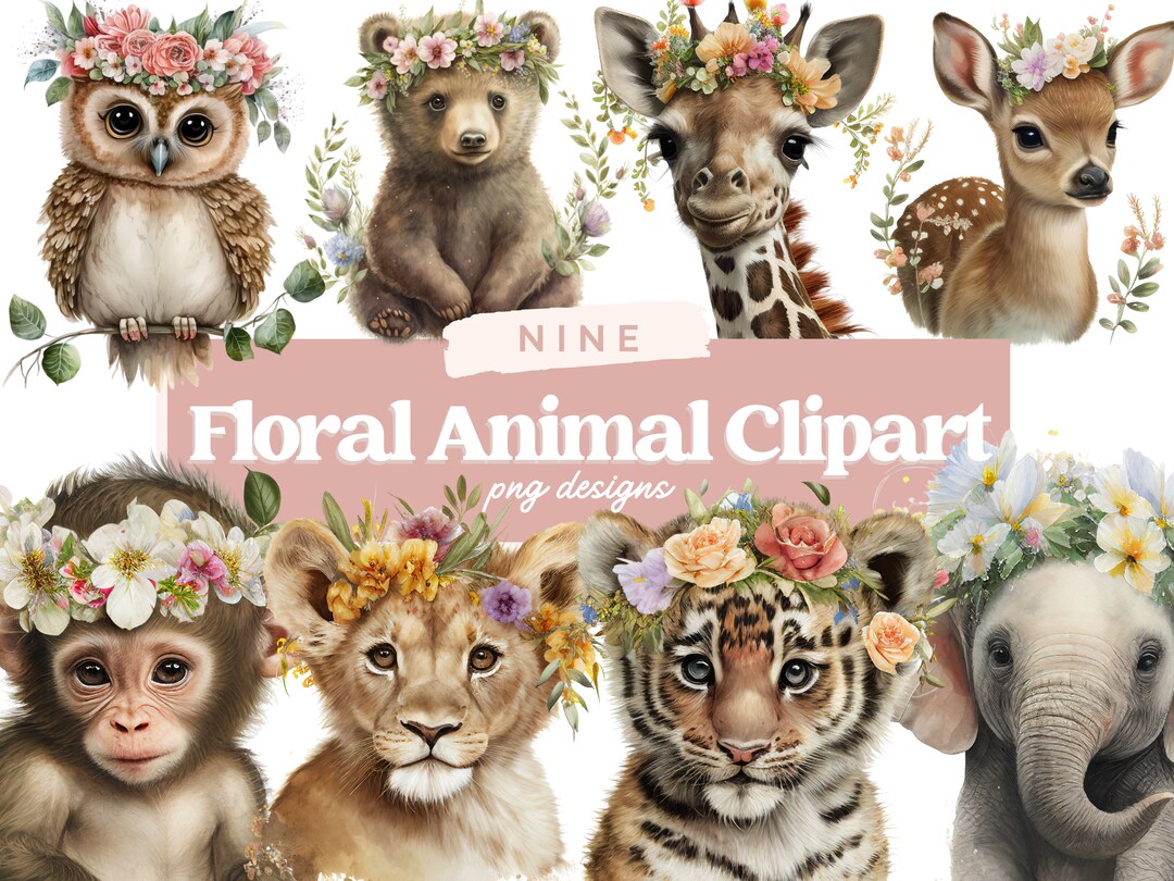Safari Baby Animals Watercolor Clipart - Cute Baby Shower Nursery Decor ...