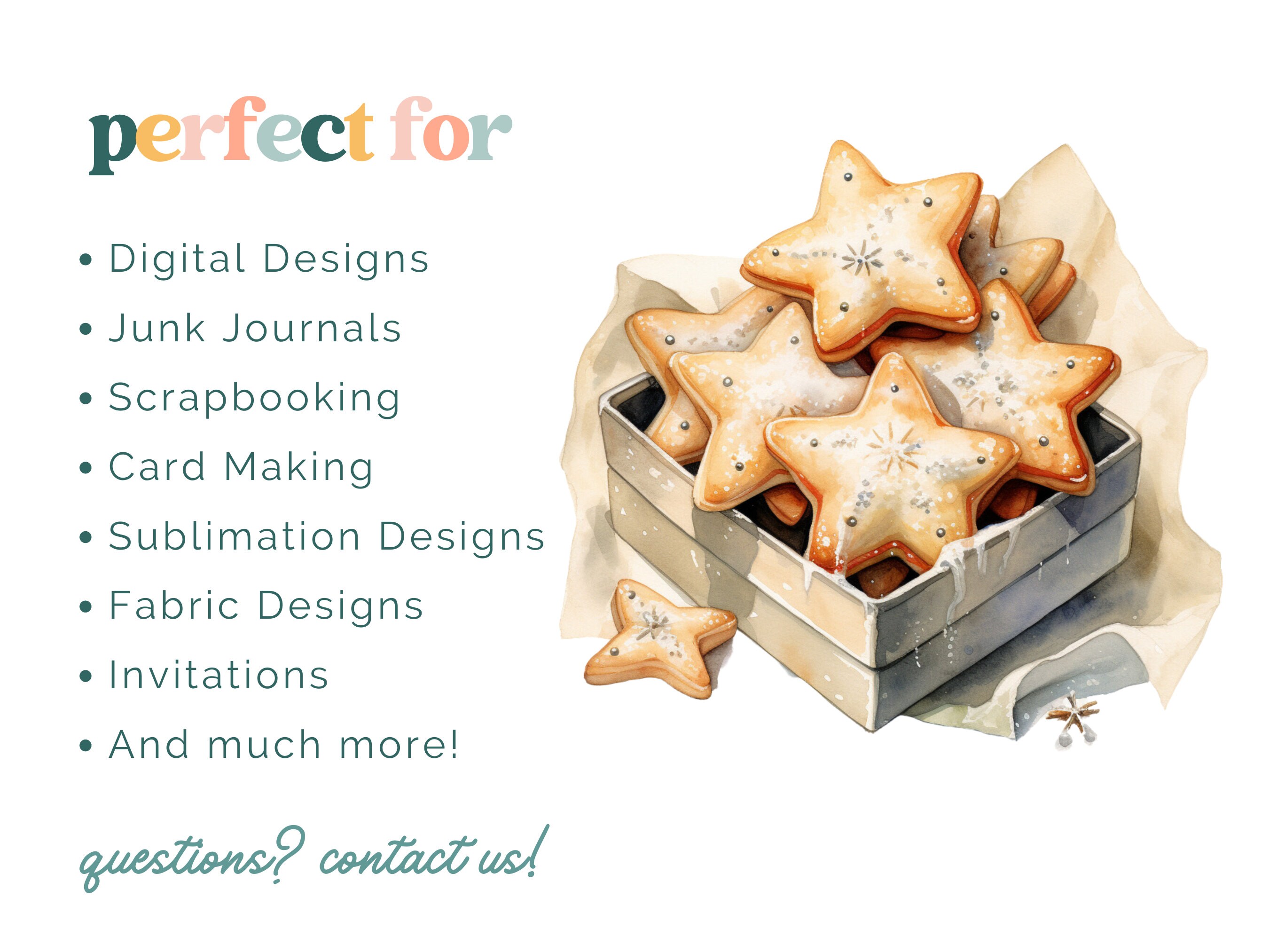 Watercolor Christmas Shortbread Clipart, Biscuit PNG Bundle, Kawaii ...