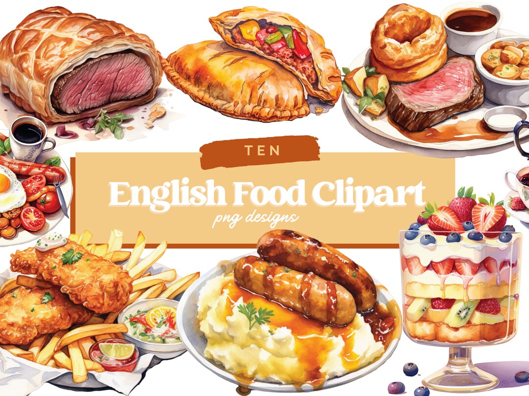 English Clipart | Watercolor Food Clipart | Trifle PNG | Sausage ...
