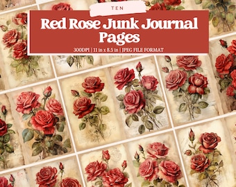 18 Page Dark Red Roses Botanicals Junk Journal Pages, Digital Download ...