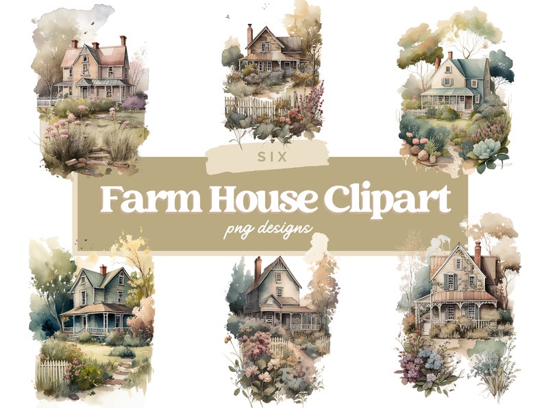 Watercolor Farmhouse Clipart, Farmhouse Clipart PNG, Clipart Digital ...