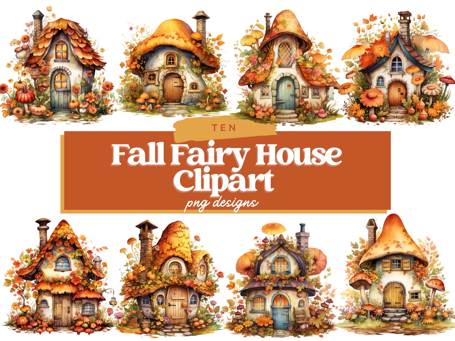 Fall Fairy House Clipart, PNG, Magic Cottage, Elf Village, Digital ...