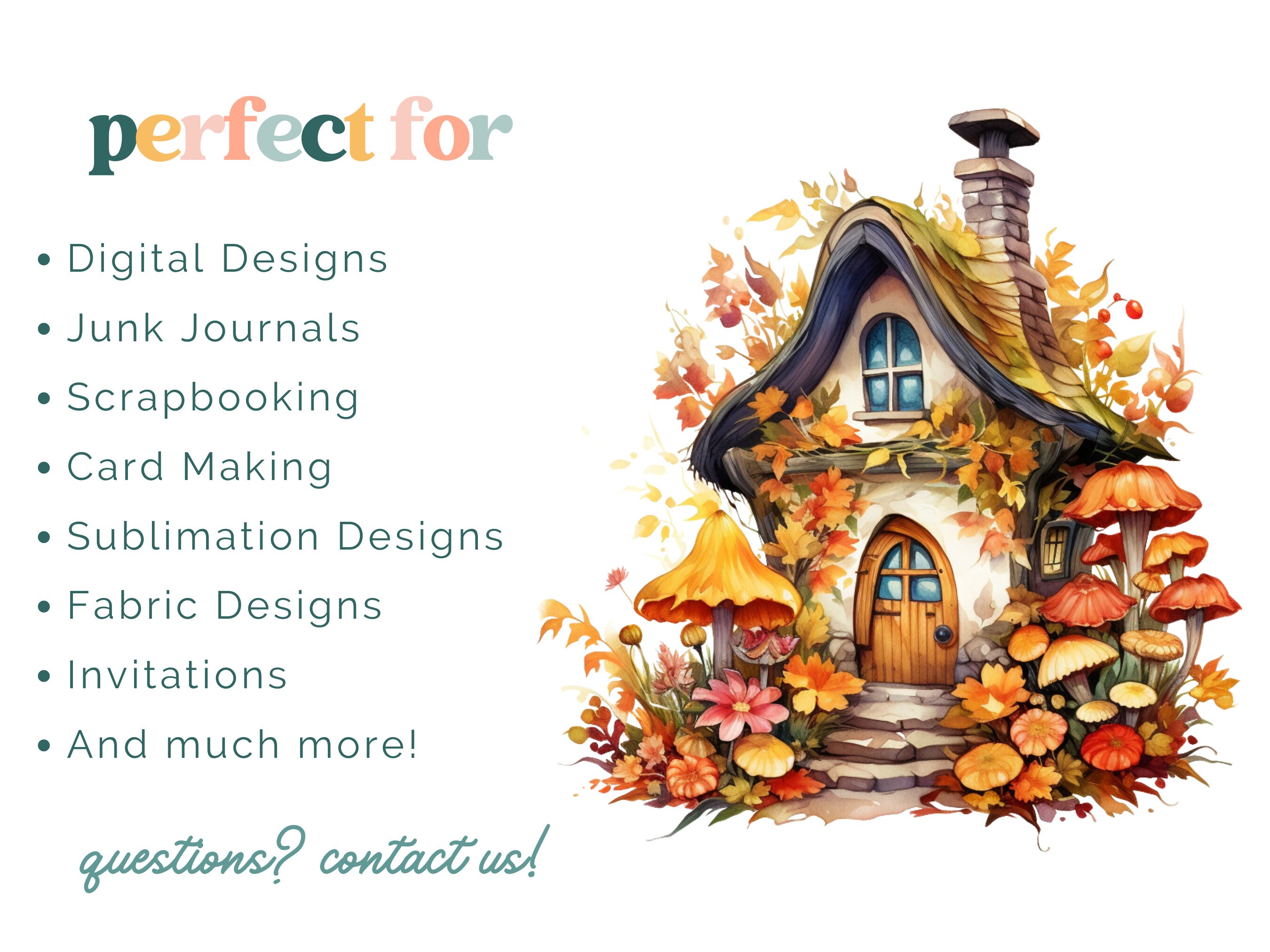 Fall Fairy House Clipart, PNG, Magic Cottage, Elf Village, Digital ...