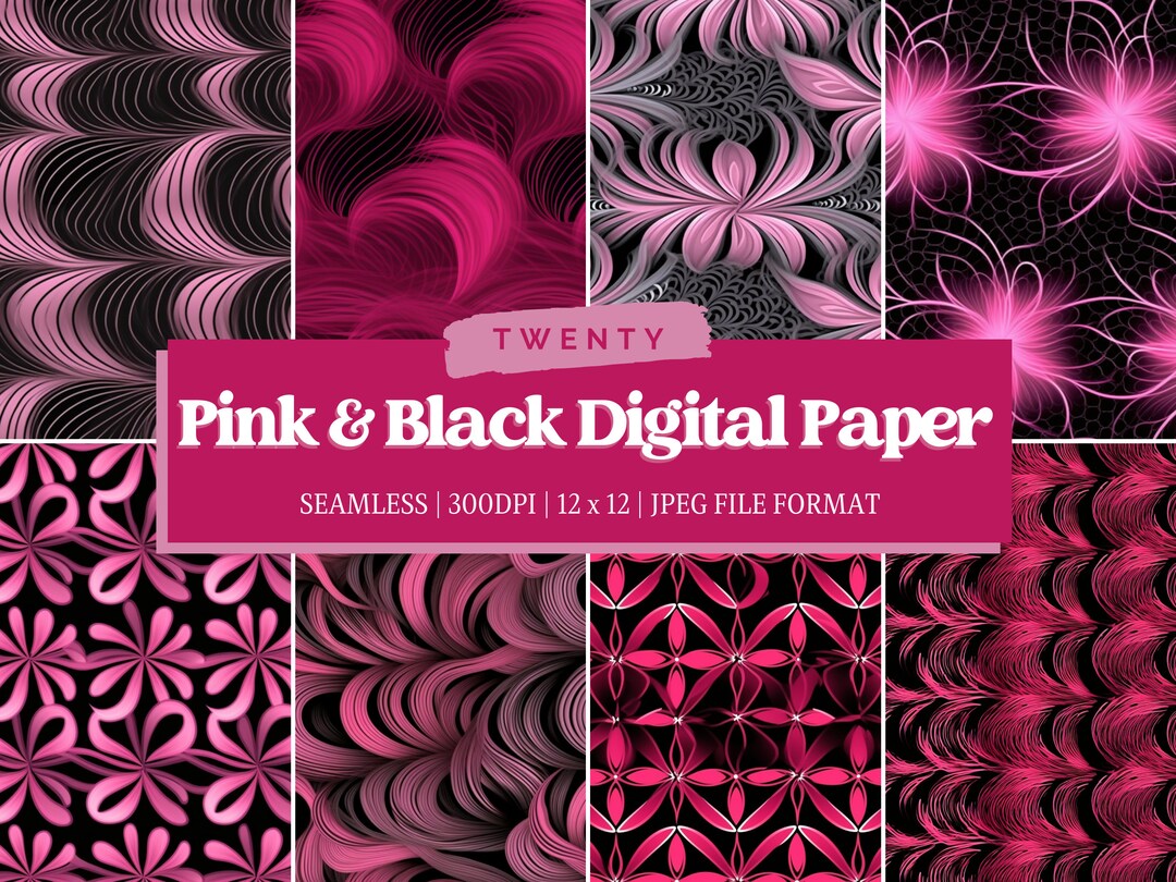 Pink and Black Digital Paper, JPEG, Seamless Design, Web Background ...