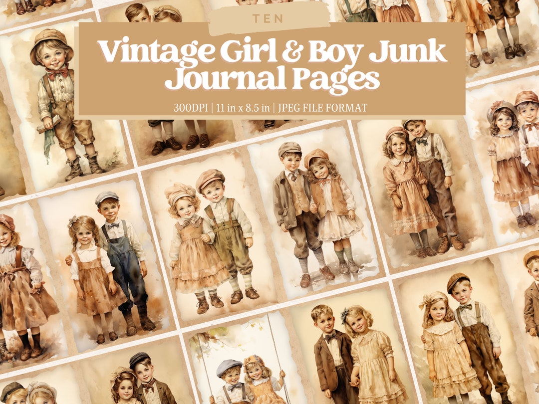 Vintage Girl and Boy Junk Journal Pages, Vintage Junk Journal Kit, Junk ...