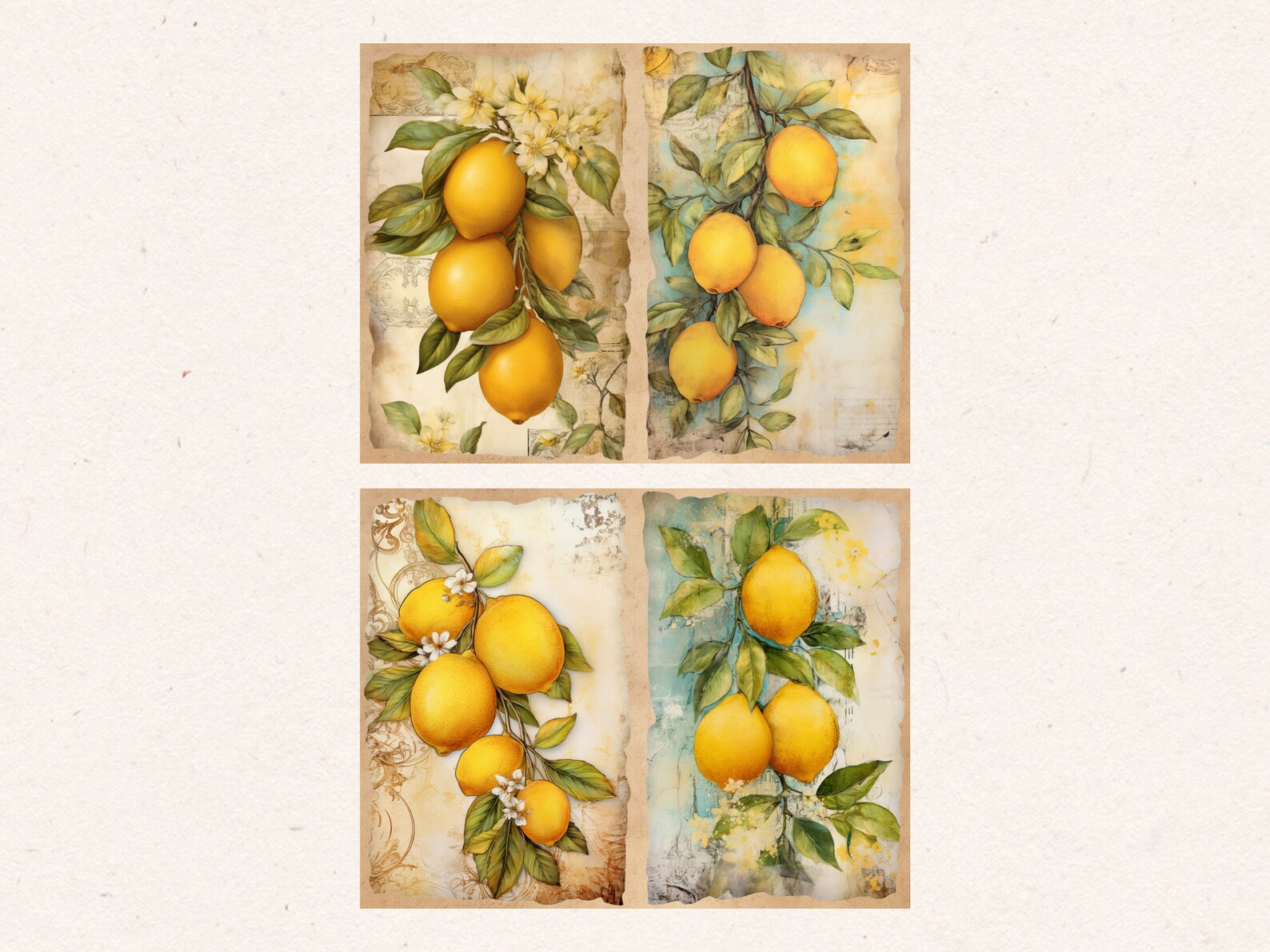 Lemon Junk Journal Pages, Digital Scrapbook Paper Kit, Fruit Printable ...