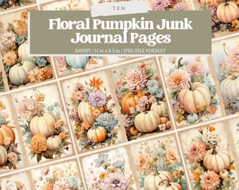 Autumn Junk Journal Kit, Fall Junk Journal Pages, Floral Pumpkin Junk ...