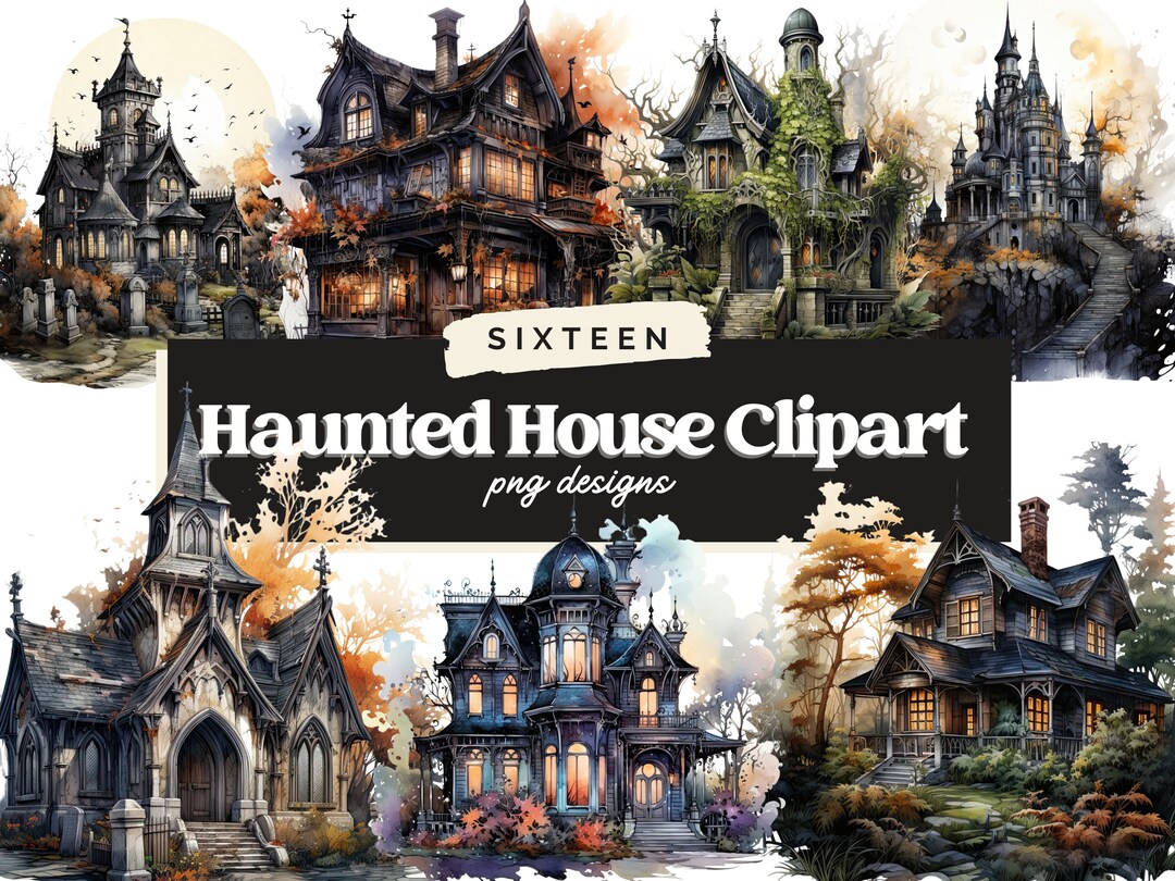 Watercolor Haunted House Clipart, Halloween PNG, Halloween Graphics ...