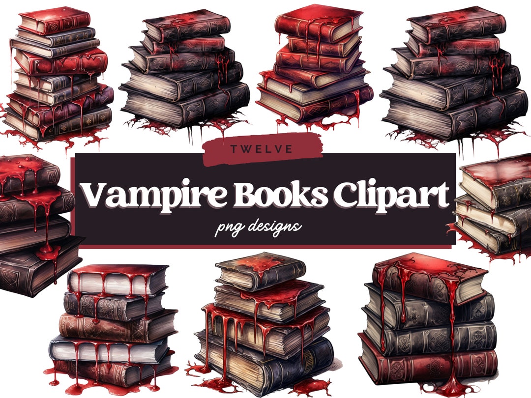 Watercolor Vampire Books Clipart, Halloween PNG, Spooky PNG, Commercial ...