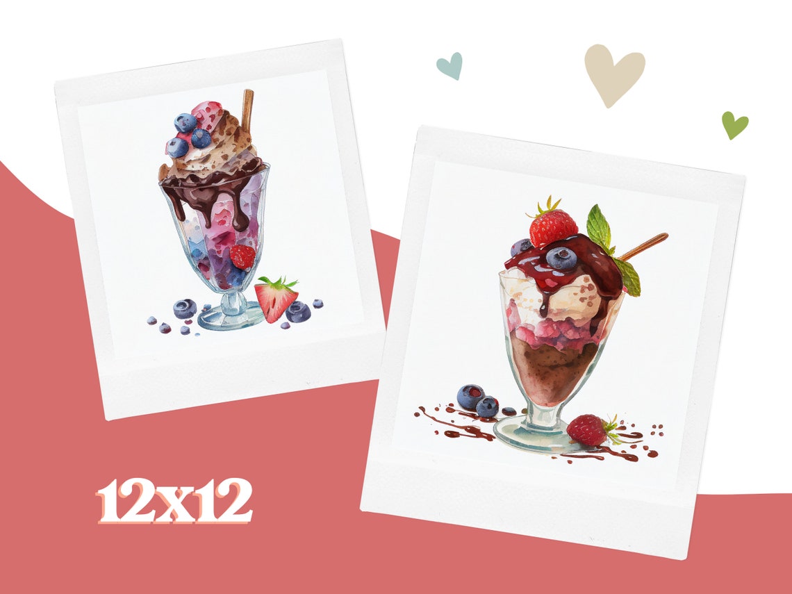 Watercolor Ice Cream Sundae Clipart Ice Cream Sundae Clipart - Etsy