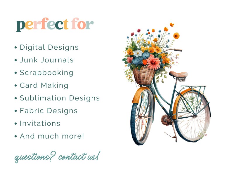 Watercolor Floral Bicycles Clipart, Watercolor Bikes, Floral Bicycles ...
