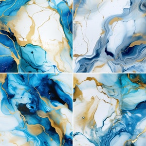 Blue and Gold Marble Digital Paper, Marble Digital Paper, Agate Digital ...