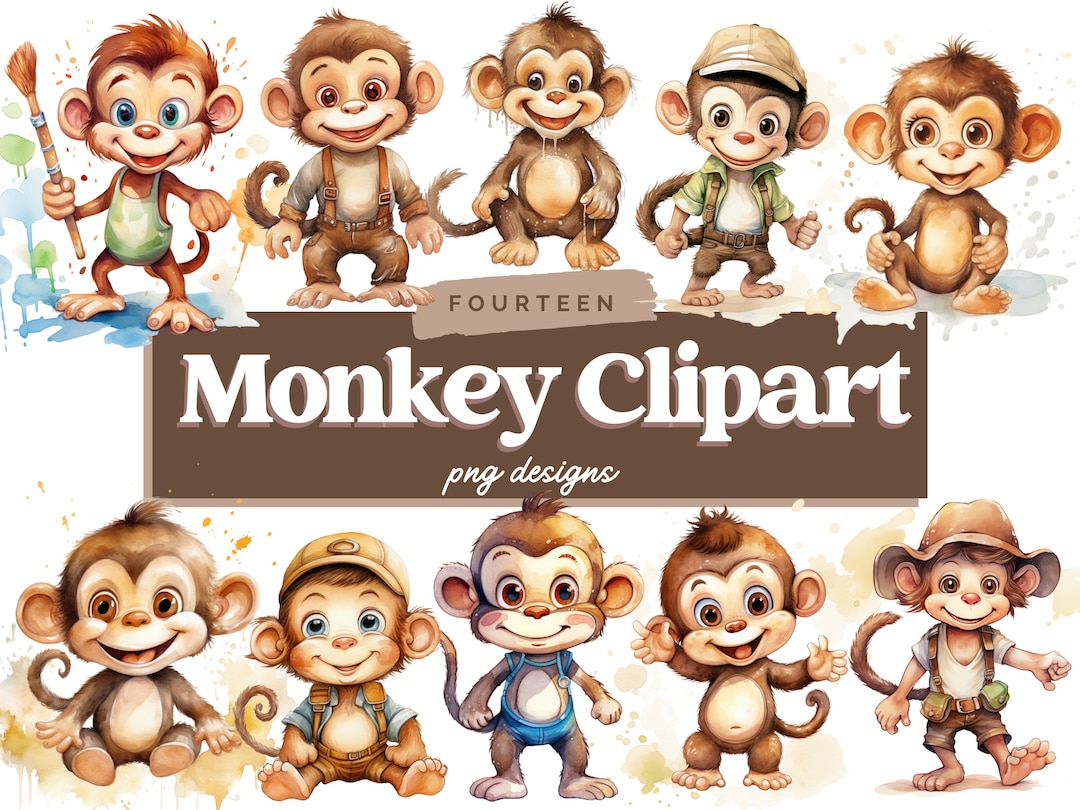 Monkey Clipart Bundle, Money PNG, Cartoon Monkey, Watercolor Clipart ...