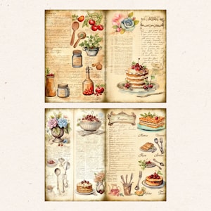 Vintage Cookbook Junk Journal Pages, Digital Scrapbook Paper Kit ...