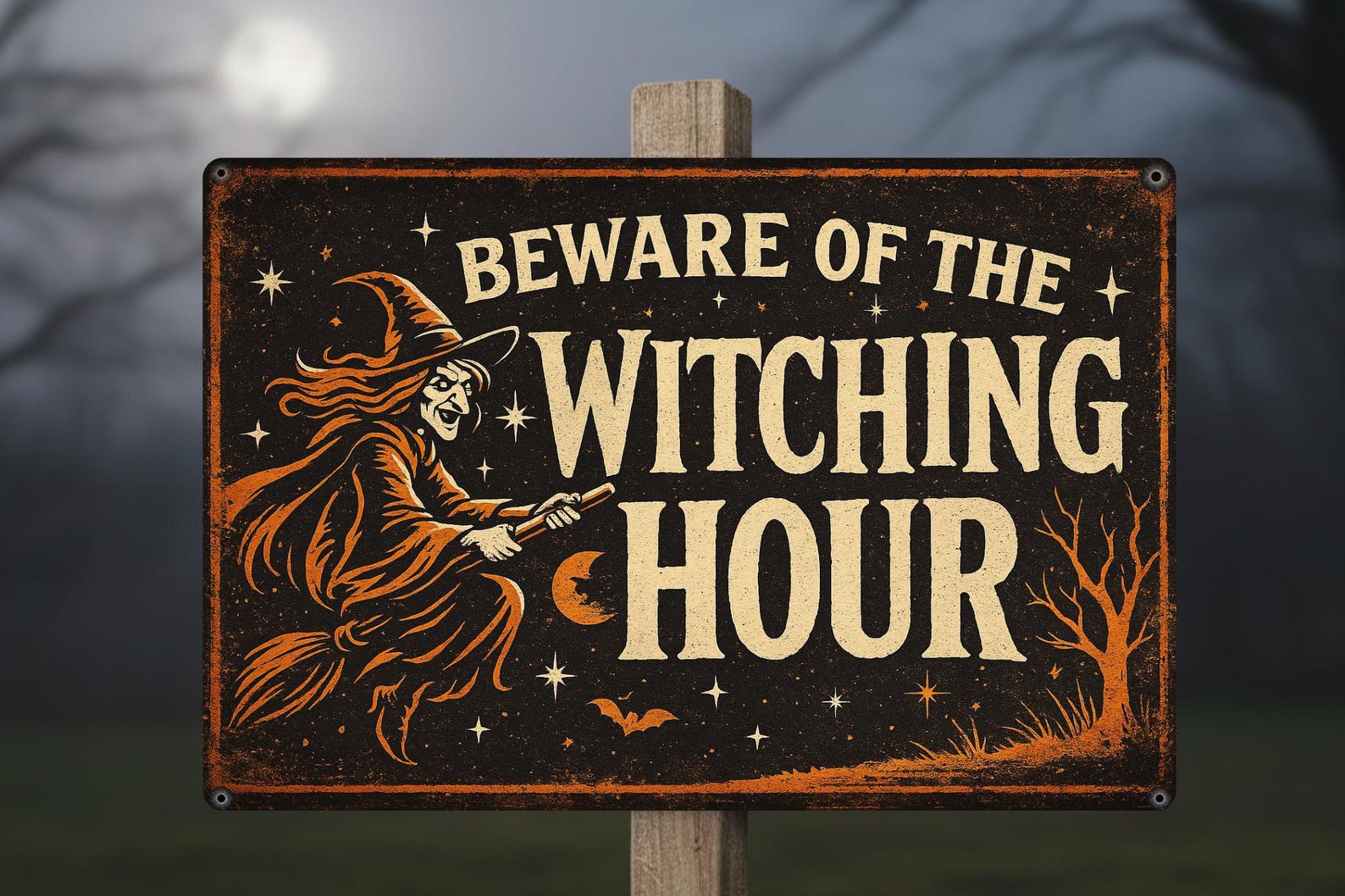 Vintage Halloween Witch Sign: Beware the Witching Hour, Retro Door ...
