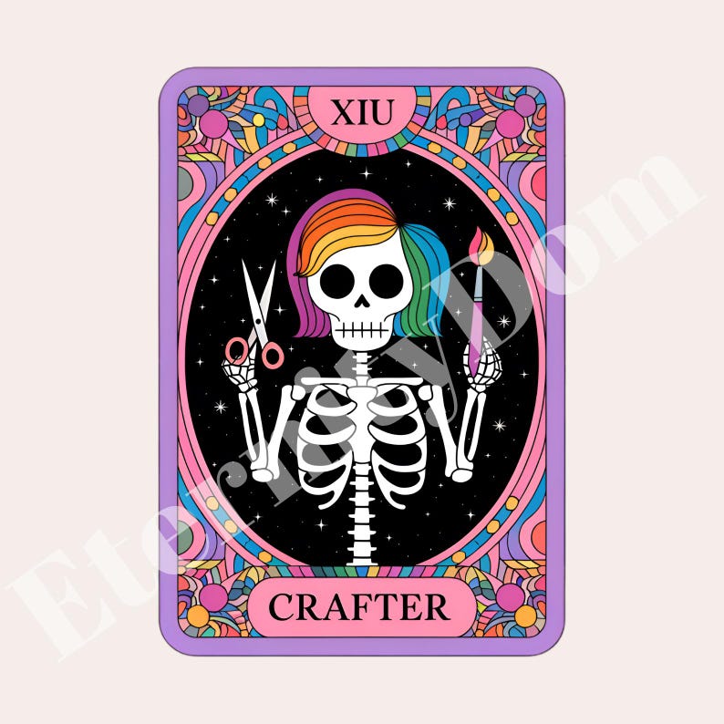 The Crafter Tarot Card PNG, Crafting Girl Skeleton Sublimation Design ...