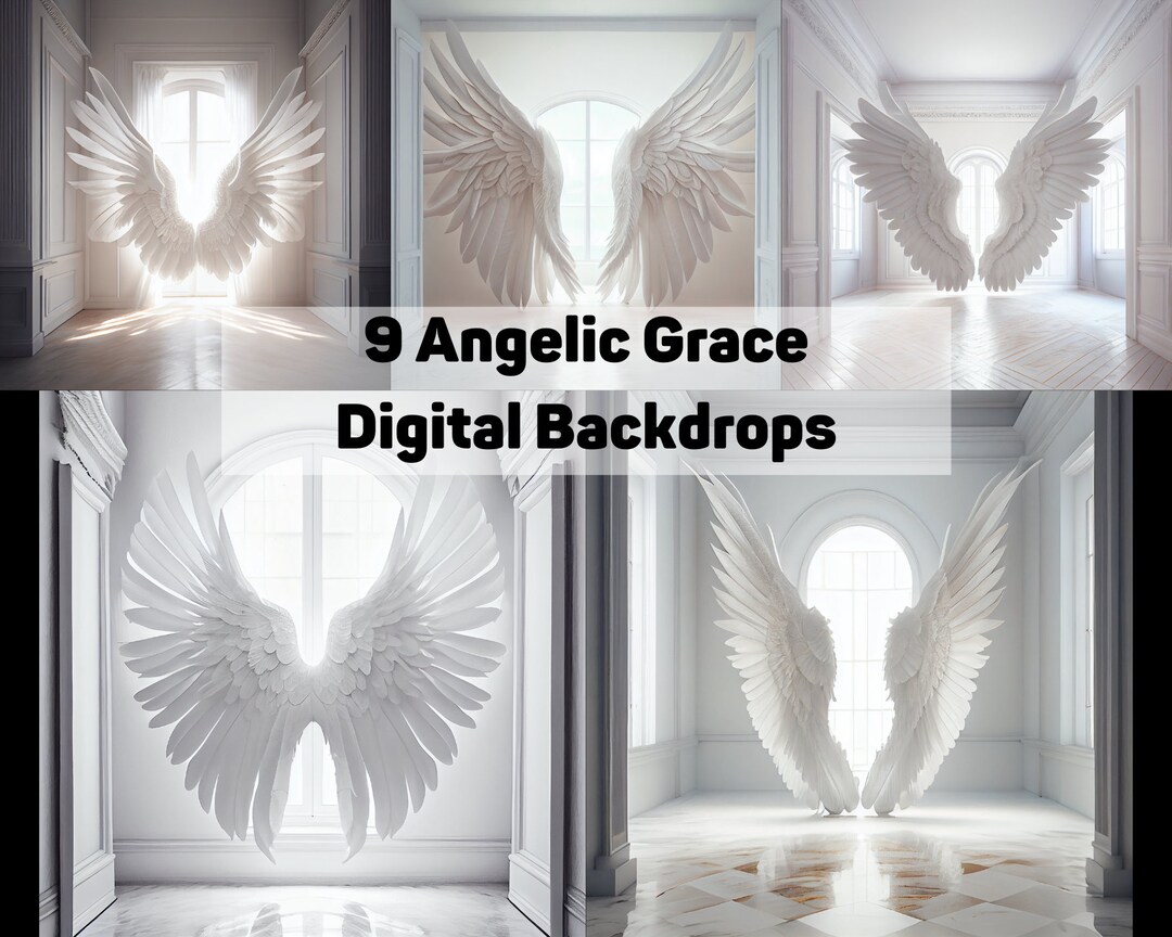 9 X Angelic Grace Digital Backdrops, Angel Wings Digital Backgrounds ...