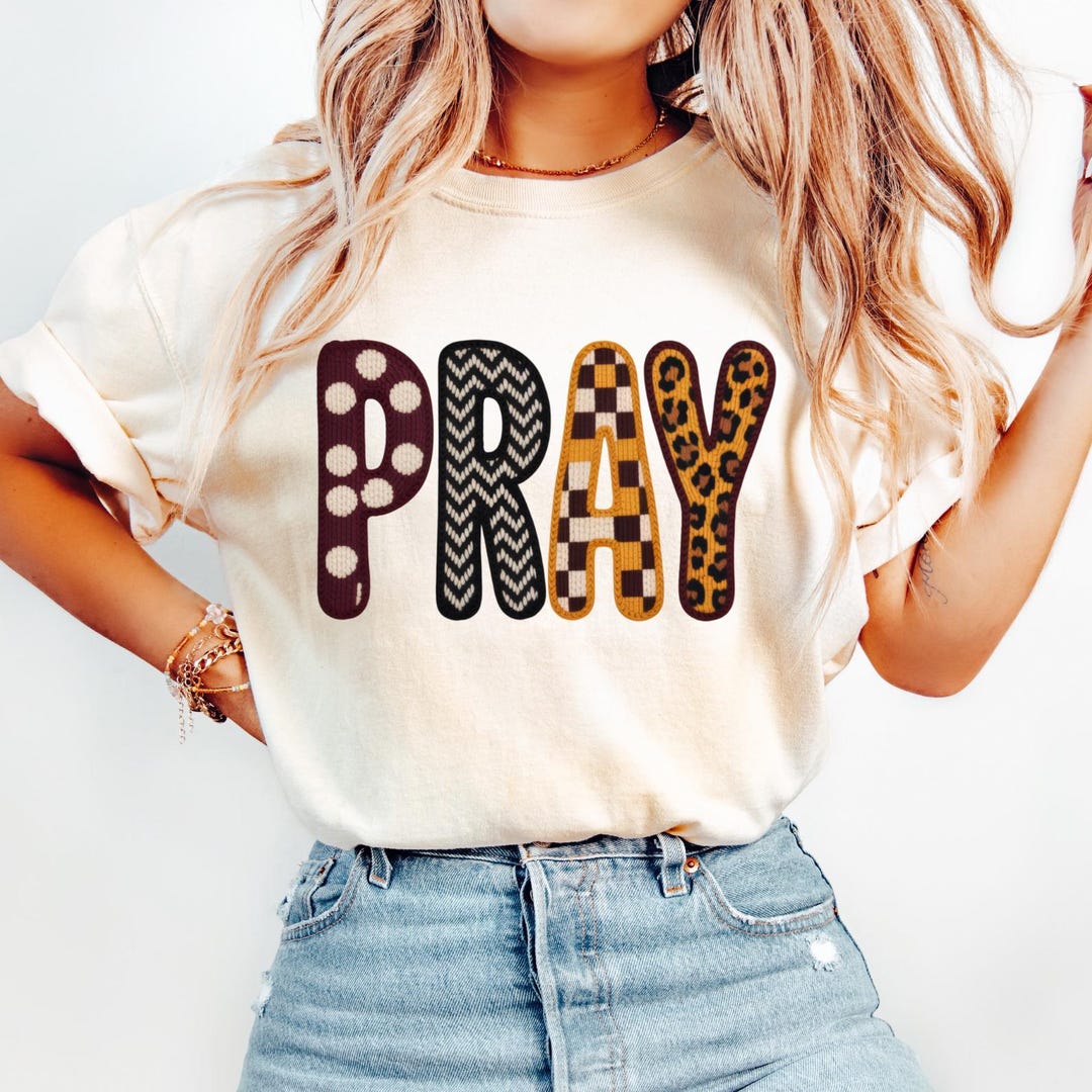 PRAY PNG, Crochet Christian Checkered Png, Retro Yarn Faith Design ...