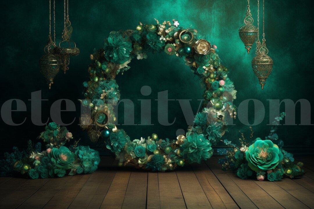 Emerald Flower Hoop Digital Backdrop, Floral Hoop Digital Backdrops ...