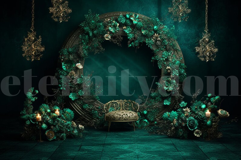 Emerald Flower Hoop Digital Backdrop, Floral Hoop Digital Backdrops ...