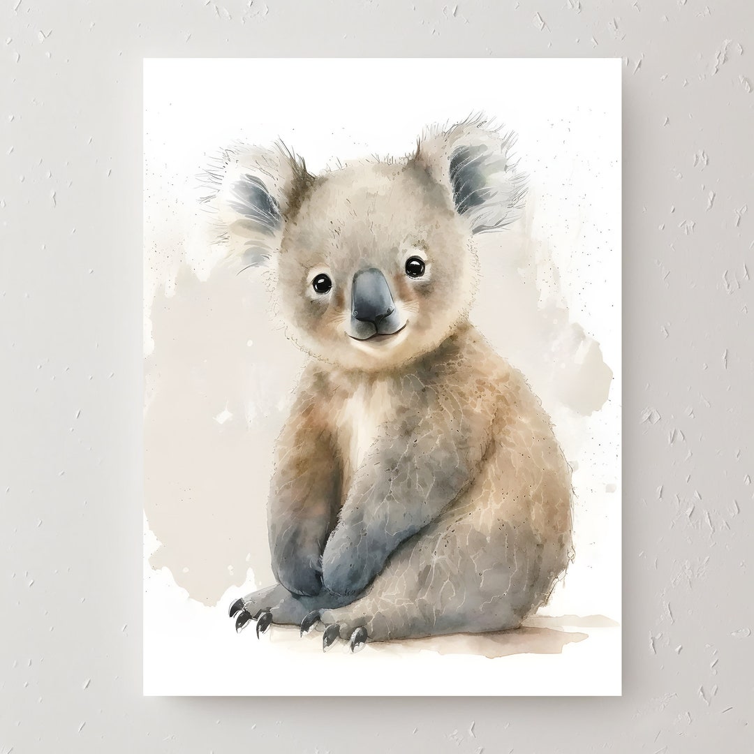 Cute Koala Printable Nursery Wall Art, Baby Animal Wall Art, Watercolor ...