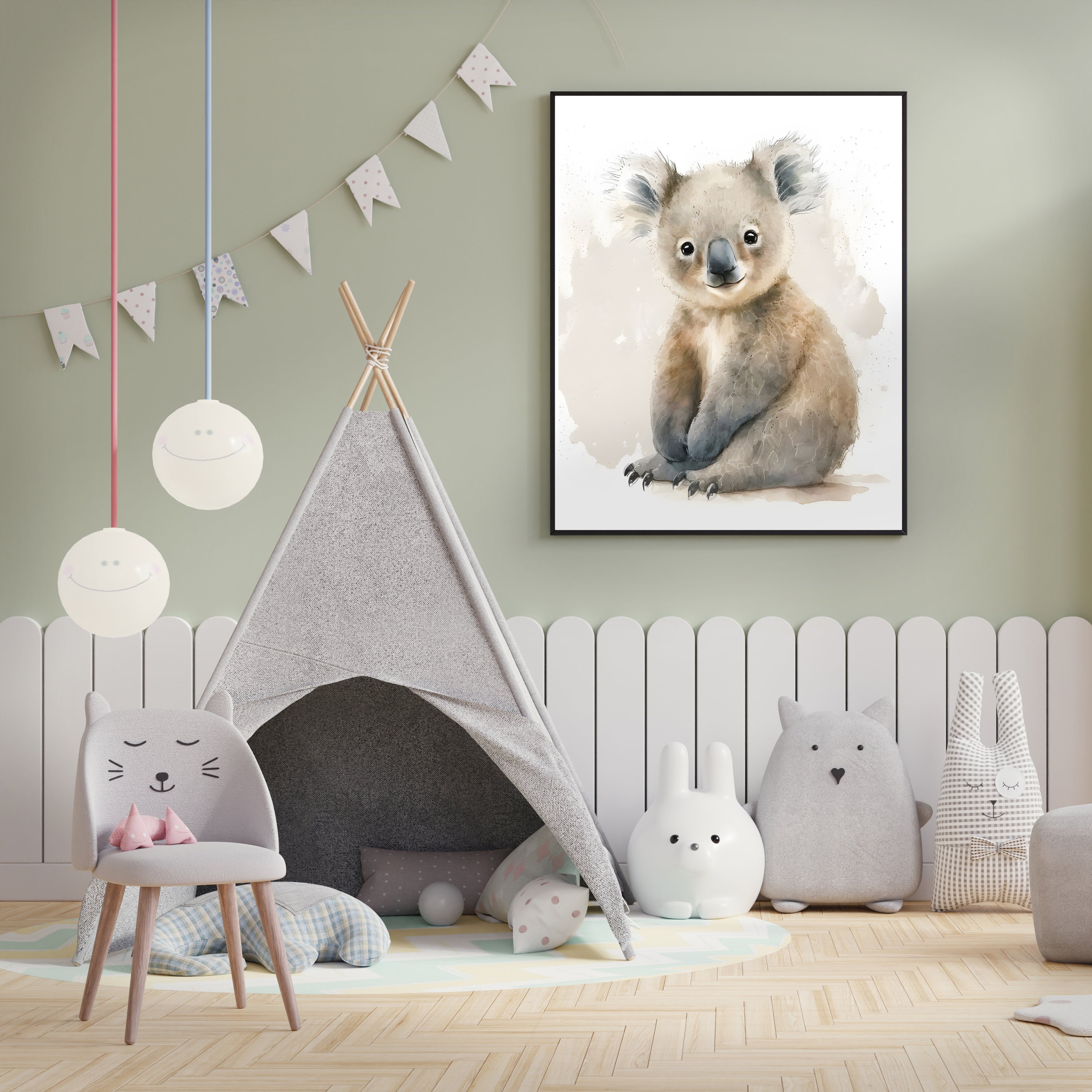 Cute Koala Printable Nursery Wall Art, Baby Animal Wall Art, Watercolor ...