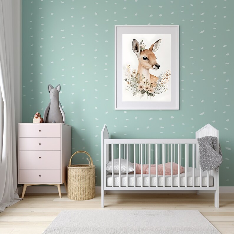 Cute Deer Printable Nursery Wall Art, Baby Animal Nursery Wall Art ...