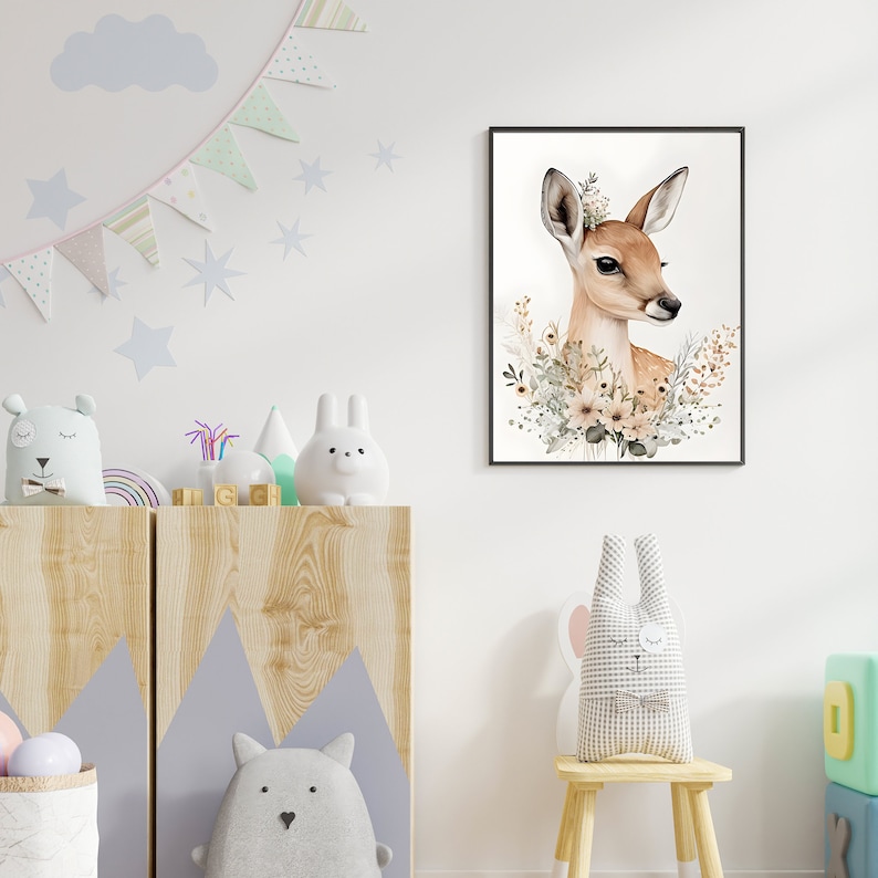 Cute Deer Printable Nursery Wall Art, Baby Animal Nursery Wall Art ...