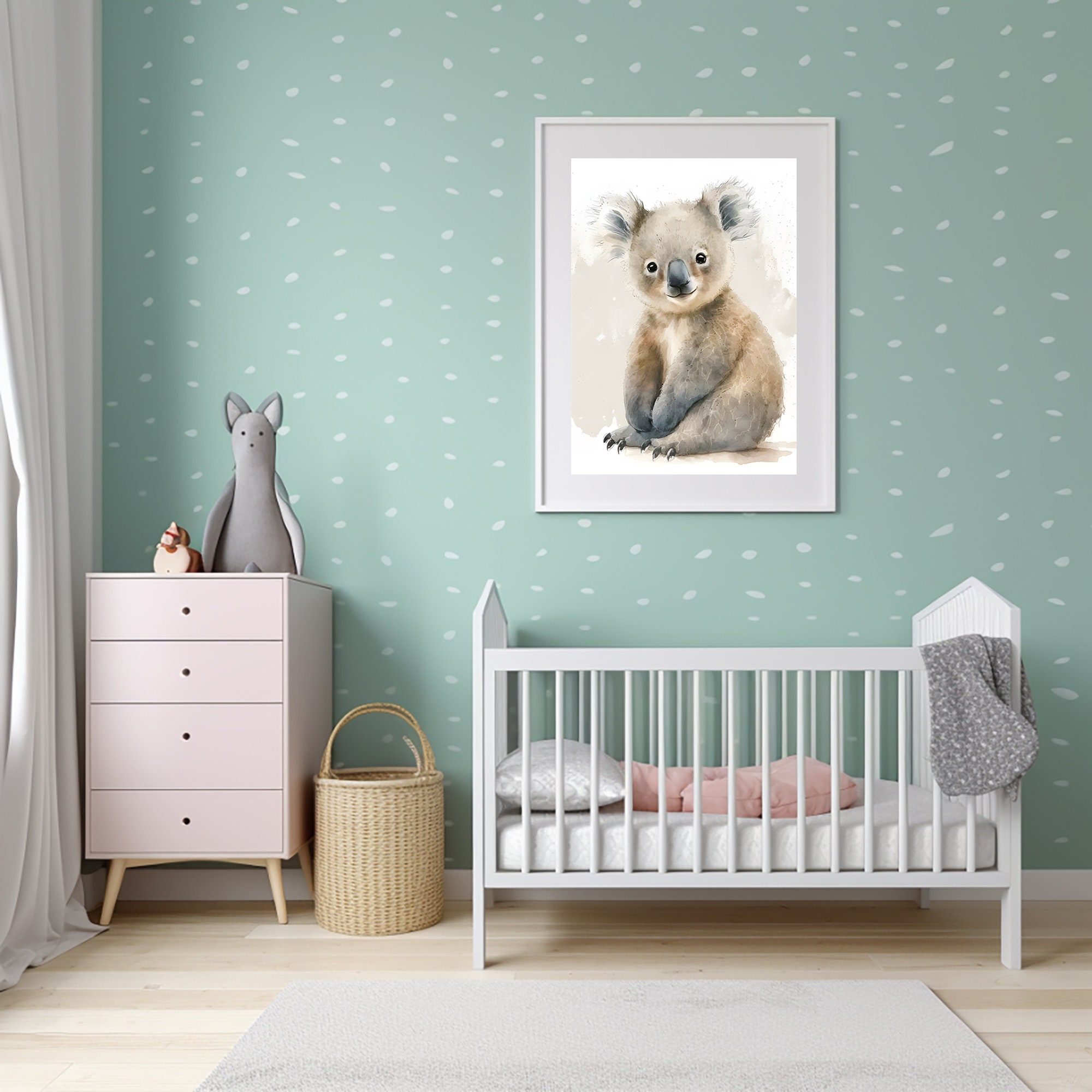 Cute Koala Printable Nursery Wall Art, Baby Animal Wall Art, Watercolor ...