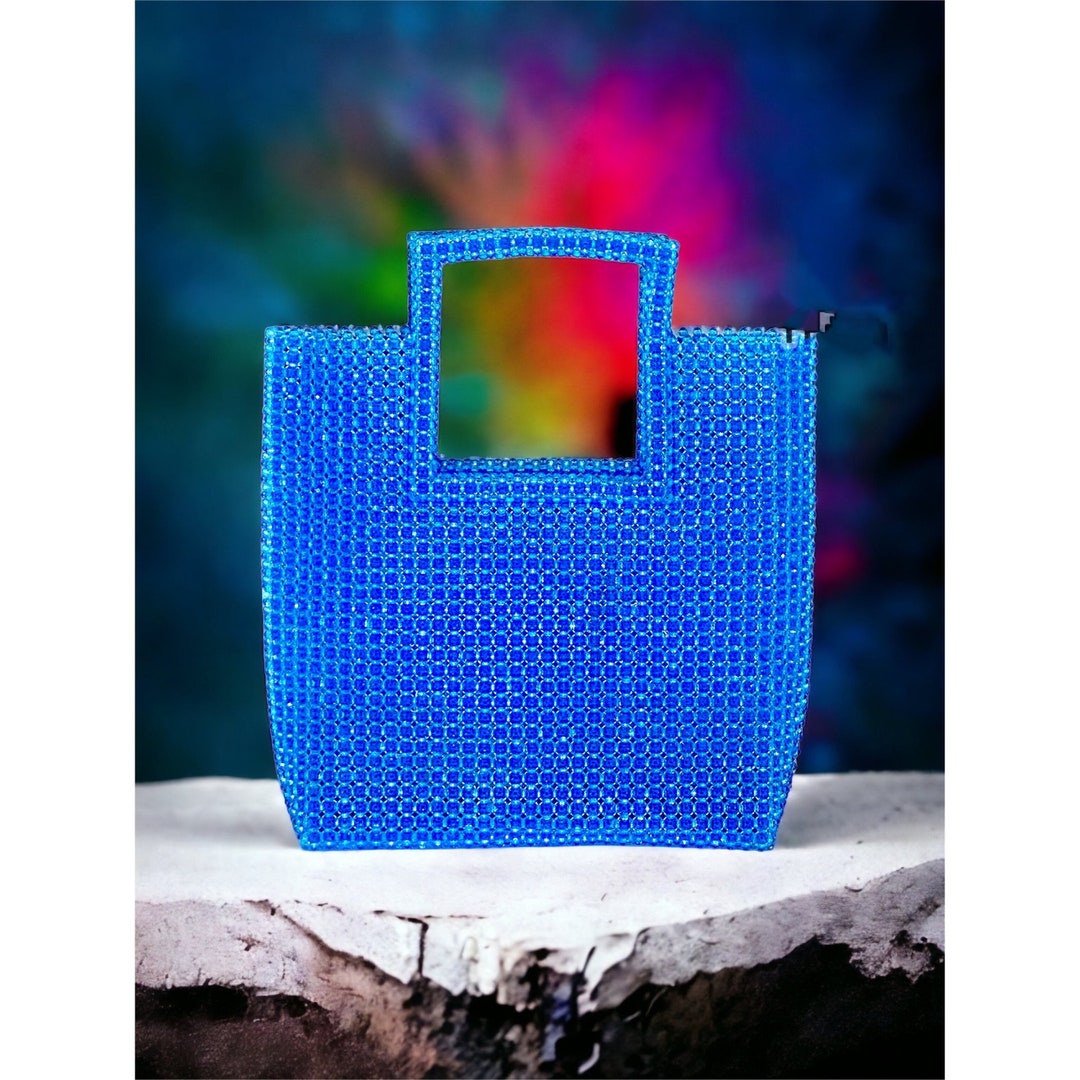 Blue Beaded Bag, Bead Shoulder Bag, Women Bead Bag, Bead Bag Vintage ...