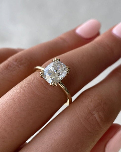 2.00 CT Elongated Cushion Cut Moissanite Triple Split Claws Ring ...