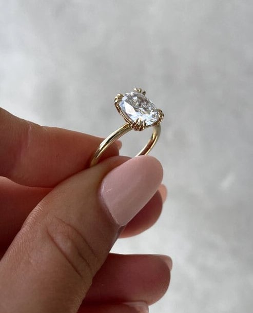 2.00 CT Elongated Cushion Cut Moissanite Triple Split Claws Ring ...