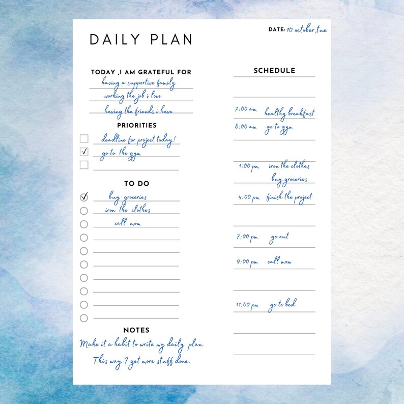 Minimal Printable Daily Planner Fillable Daily to Do List - Etsy