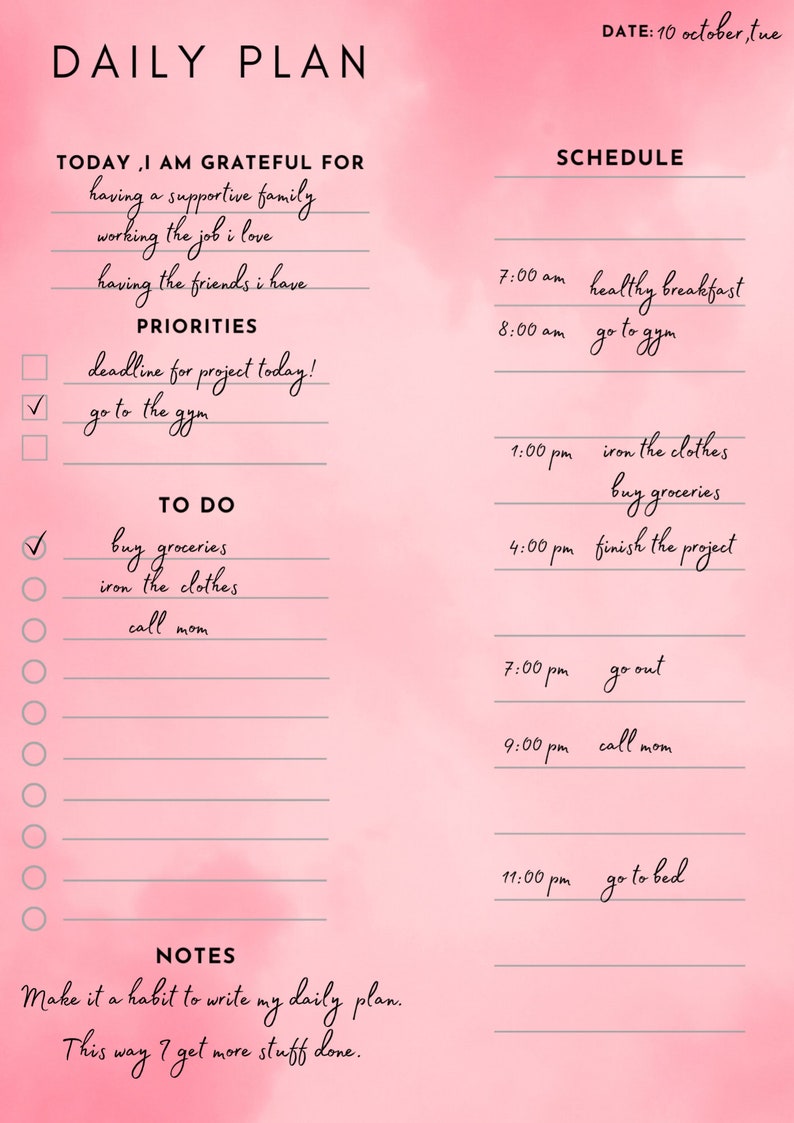 Minimal Printable Daily Planner Fillable Daily to Do List - Etsy