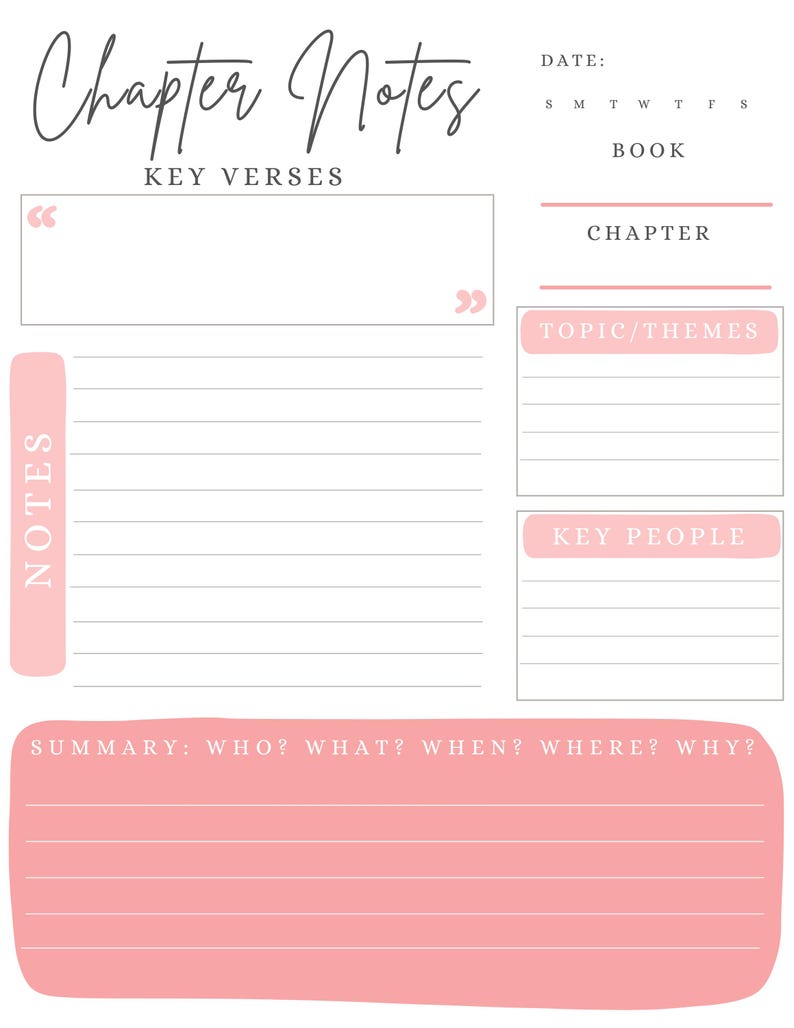Printable Bible Chapter Summary Template (PDF & Digital) - Etsy