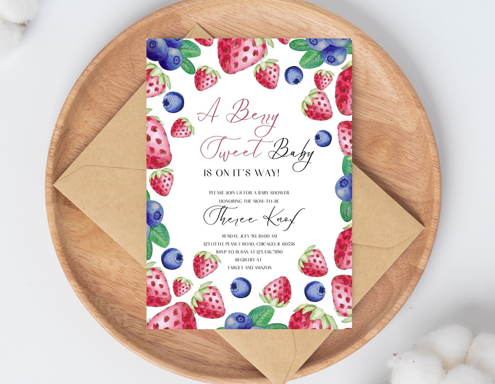 Editable Strawberry Baby Shower Invitation Red Strawberry - Etsy