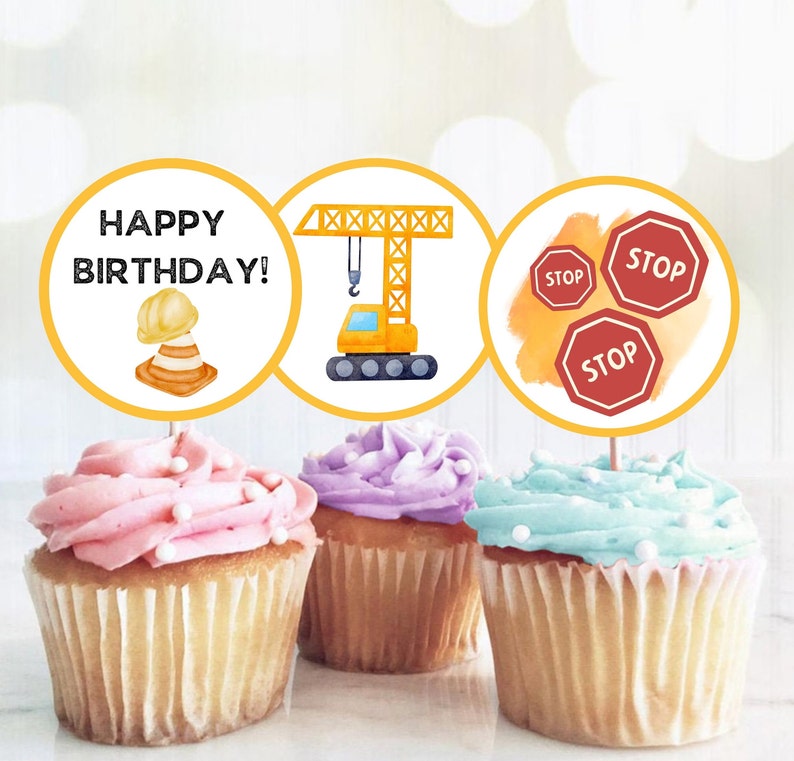Editable Construction Birthday Cupcake Toppers Party Dump Truck Invite ...