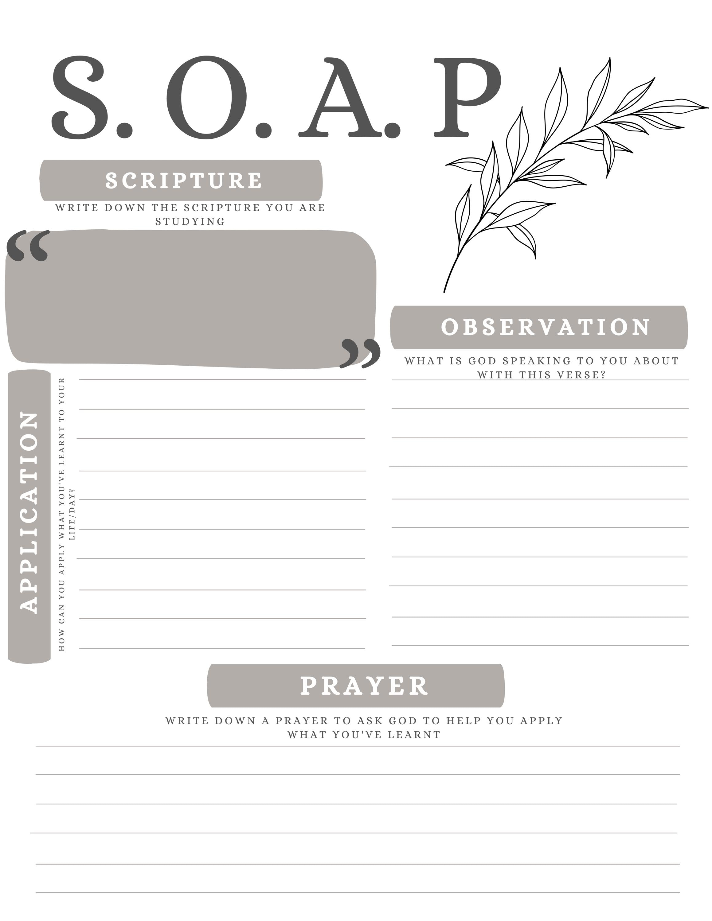 Printable SOAP Bible Study Template SOAP Study Method Bible Study ...